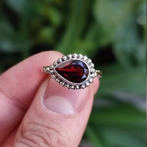 Natural Garnet Faceted Pear Gemstone Minimalist Ring For Women, Solid 925 Sterling Silver January Birthstone Handmade Solitaire Ring For Her