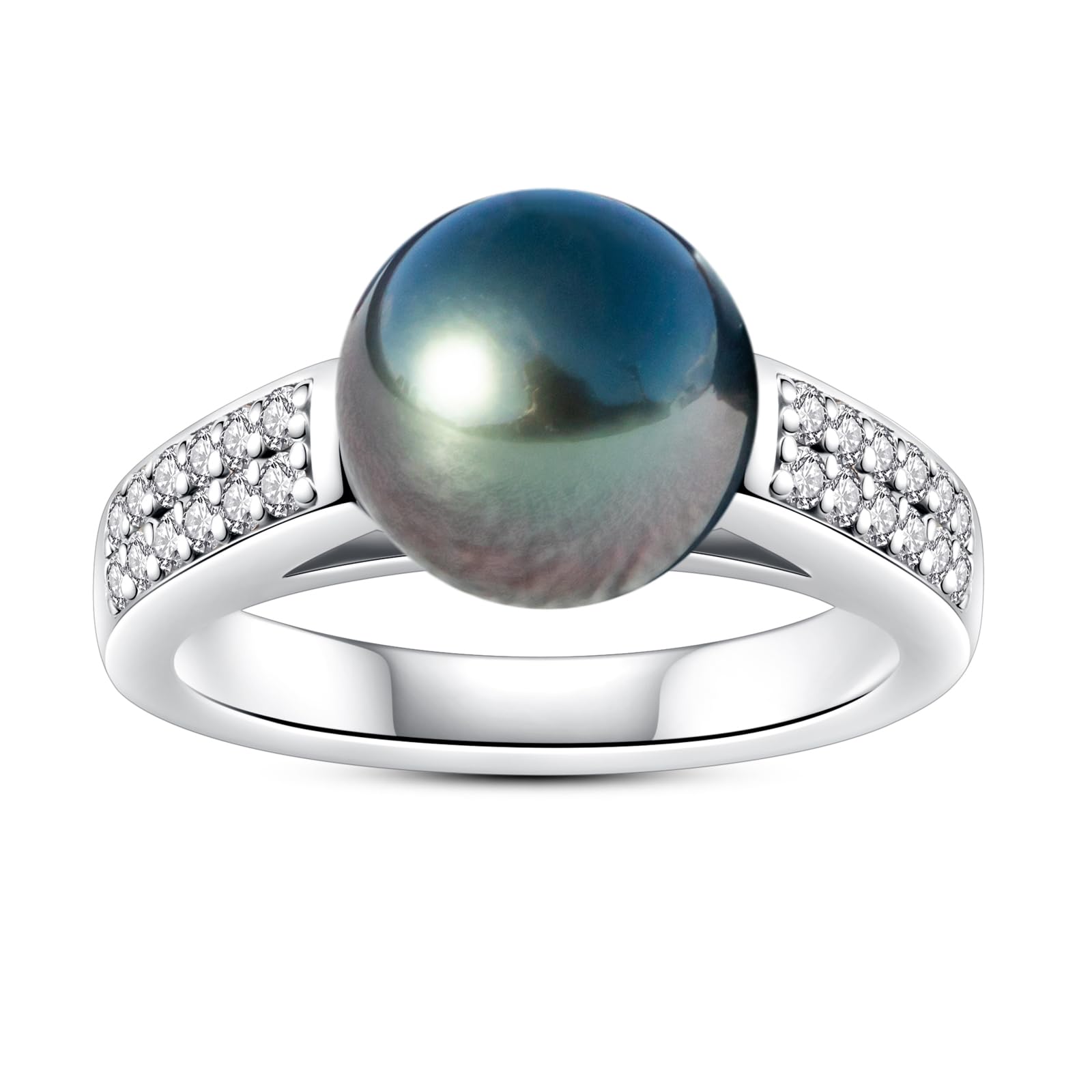 mihiarii Tahitian Black Pearl Anniversary Ring Moissanite Iced Out Sterling Silver S925 Rings Birthday Mothers Day Valentines Day Christmas Gifts for Mom Her Women 6