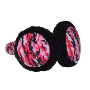 Popfizzy Pink Camo Fluffy Womens Ear Muffs for Winter, Fuzzy Earmuffs for Adults, Adjustable Winter Ear Warmer