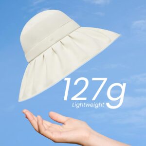 BENEUNDER Large Brim Floppy Sun Hats for Women Summer Beach Sun Hat Foldable UPF 50+ (Ivory)