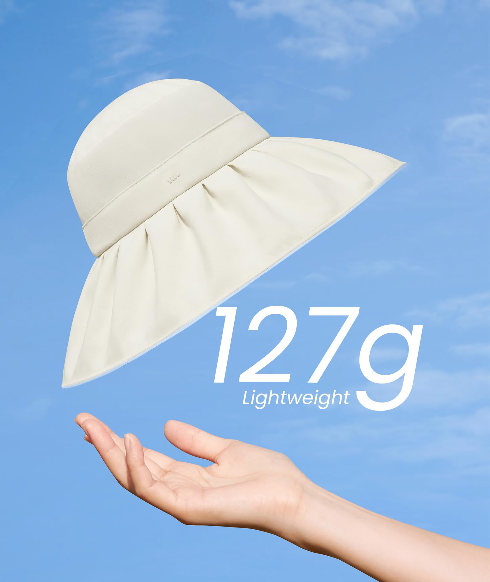 BENEUNDER Large Brim Floppy Sun Hats for Women Summer Beach Sun Hat Foldable UPF 50+ (Ivory)