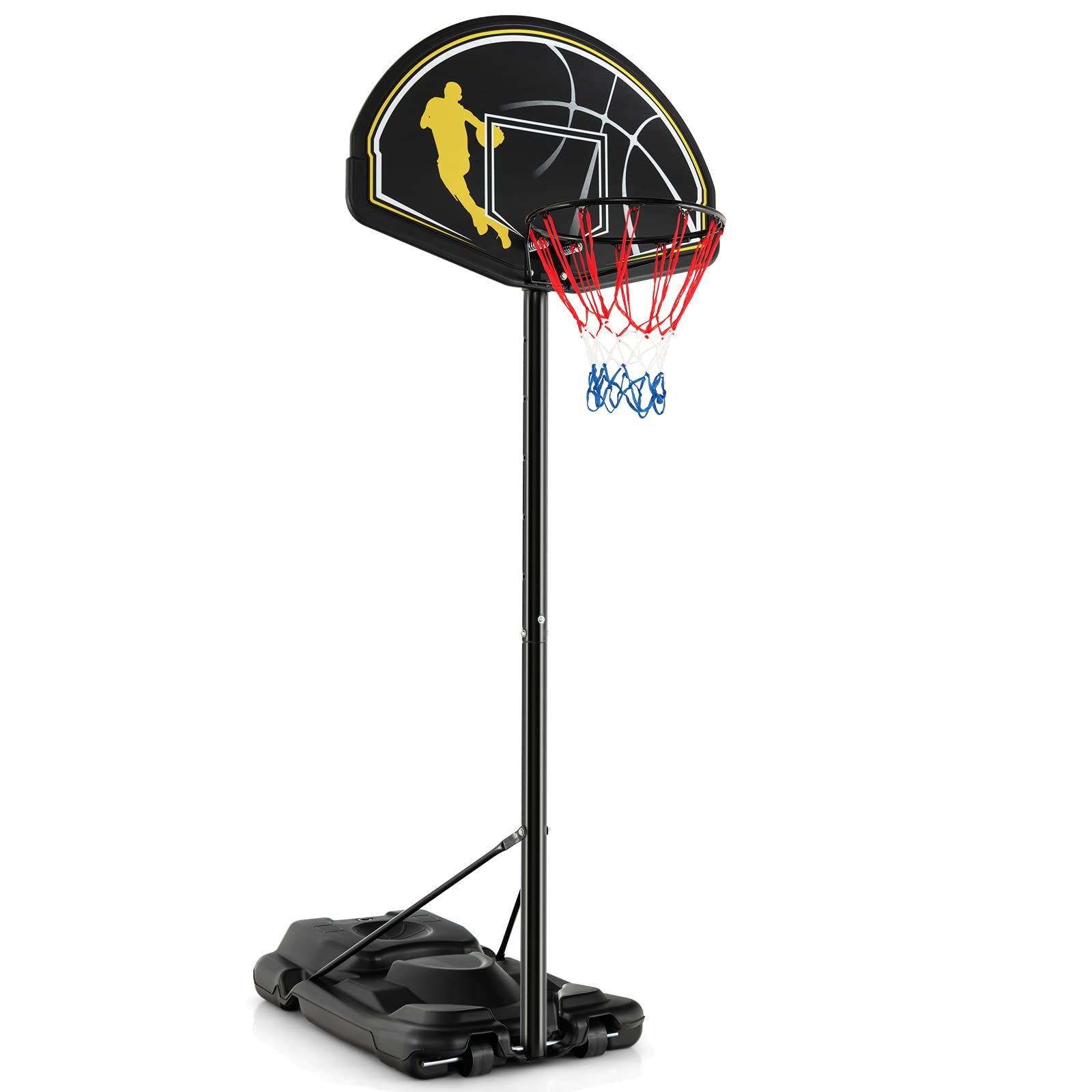 Goplus Portable Basketball Hoop Outdoor Indoor, 4.25-10FT 12-Level Adjustable Basketball Goal w/ 44’’ Shatterproof Backboard, Fillable Base, Basketball Stand System for Kids Teens Youth Adults