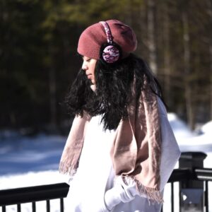 Popfizzy Pink Camo Fluffy Womens Ear Muffs for Winter, Fuzzy Earmuffs for Adults, Adjustable Winter Ear Warmer