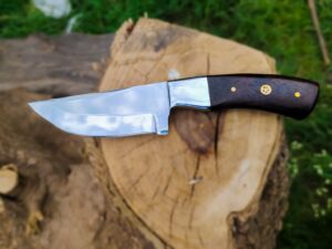 knifeify polished carbon steel knife fixed blade -handmade edc hunting full tang bushcraft knife with pakka wood knife handle & leather sheath, camping knife survival skinner outdoor knife (dark brown)