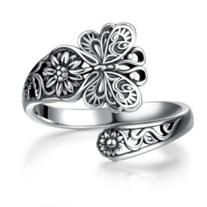 ogoodsunj sterling silver butterfly spoon ring: women vintage victorian style antique flower thumb rings jewelry gifts for mom grandma (butterfly shape, 7# 8# 9#)