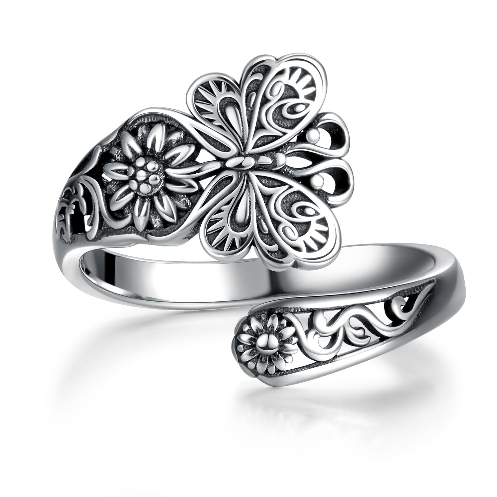 oGoodsunj Sterling Silver Butterfly Spoon Ring: Women Vintage Victorian Style Antique Flower Thumb Rings Jewelry Gifts for Mom Grandma (Butterfly Shape, 7# 8# 9#)