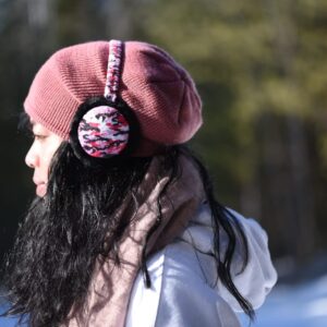 Popfizzy Pink Camo Fluffy Womens Ear Muffs for Winter, Fuzzy Earmuffs for Adults, Adjustable Winter Ear Warmer