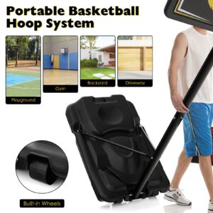 Goplus Portable Basketball Hoop Outdoor Indoor, 4.25-10FT 12-Level Adjustable Basketball Goal w/ 44’’ Shatterproof Backboard, Fillable Base, Basketball Stand System for Kids Teens Youth Adults