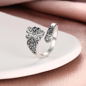 oGoodsunj Sterling Silver Butterfly Spoon Ring: Women Vintage Victorian Style Antique Flower Thumb Rings Jewelry Gifts for Mom Grandma (Butterfly Shape, 7# 8# 9#)