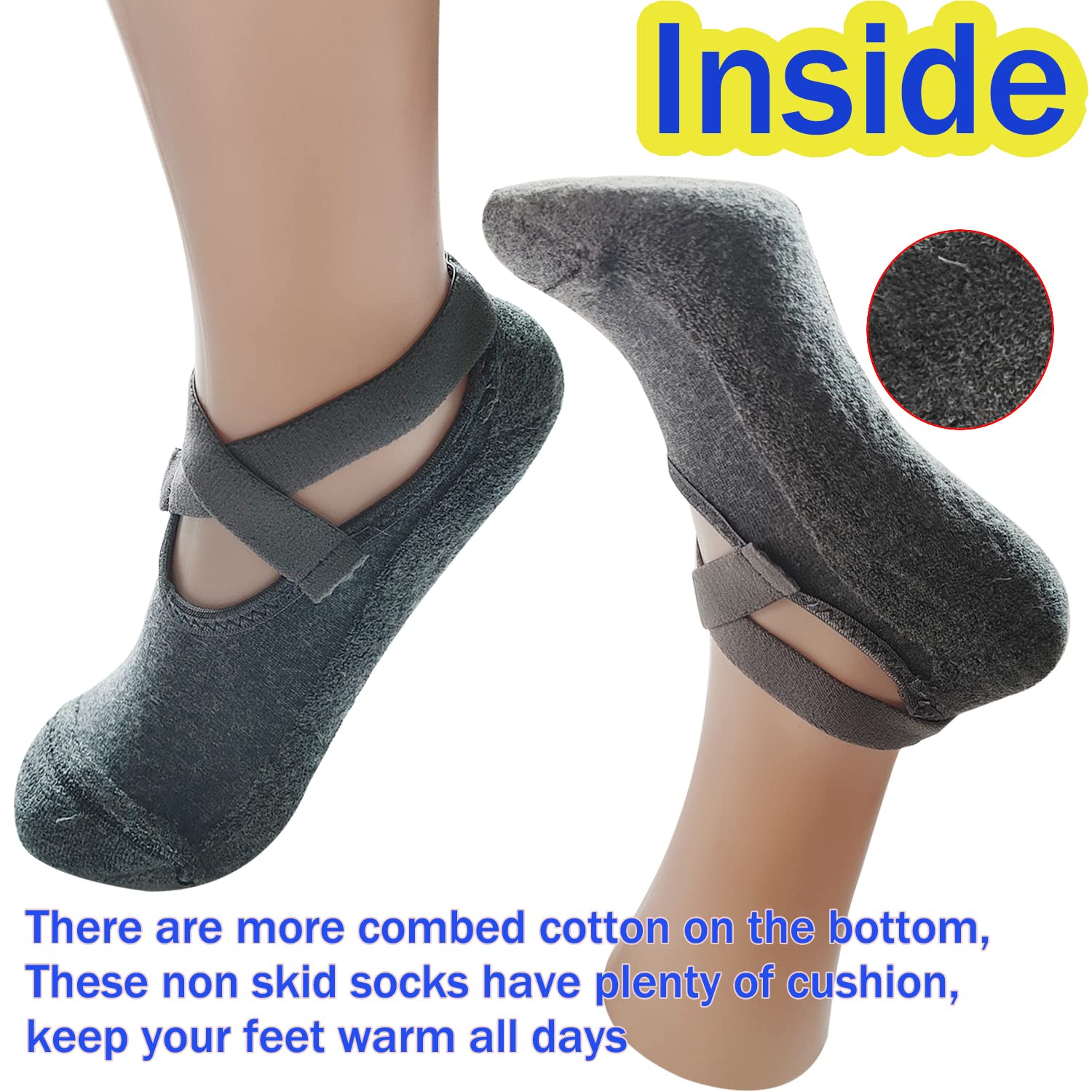 2 Pairs Yoga Socks Pilates Socks Non Slip Grip Socks for Women Pilates Ballet Barefoot Workout Non Slip Socks with Straps