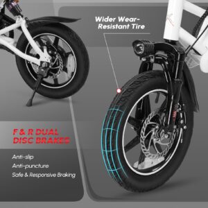 PEXMOR Electric Bike for Adults, 350W Motor (Peak 500W) Folding Ebike | Full Suspension | 36V 6AH Battery, 14" Foldable Commuter City Electric Bicycle for Adults/Teens, Complies to UL2849