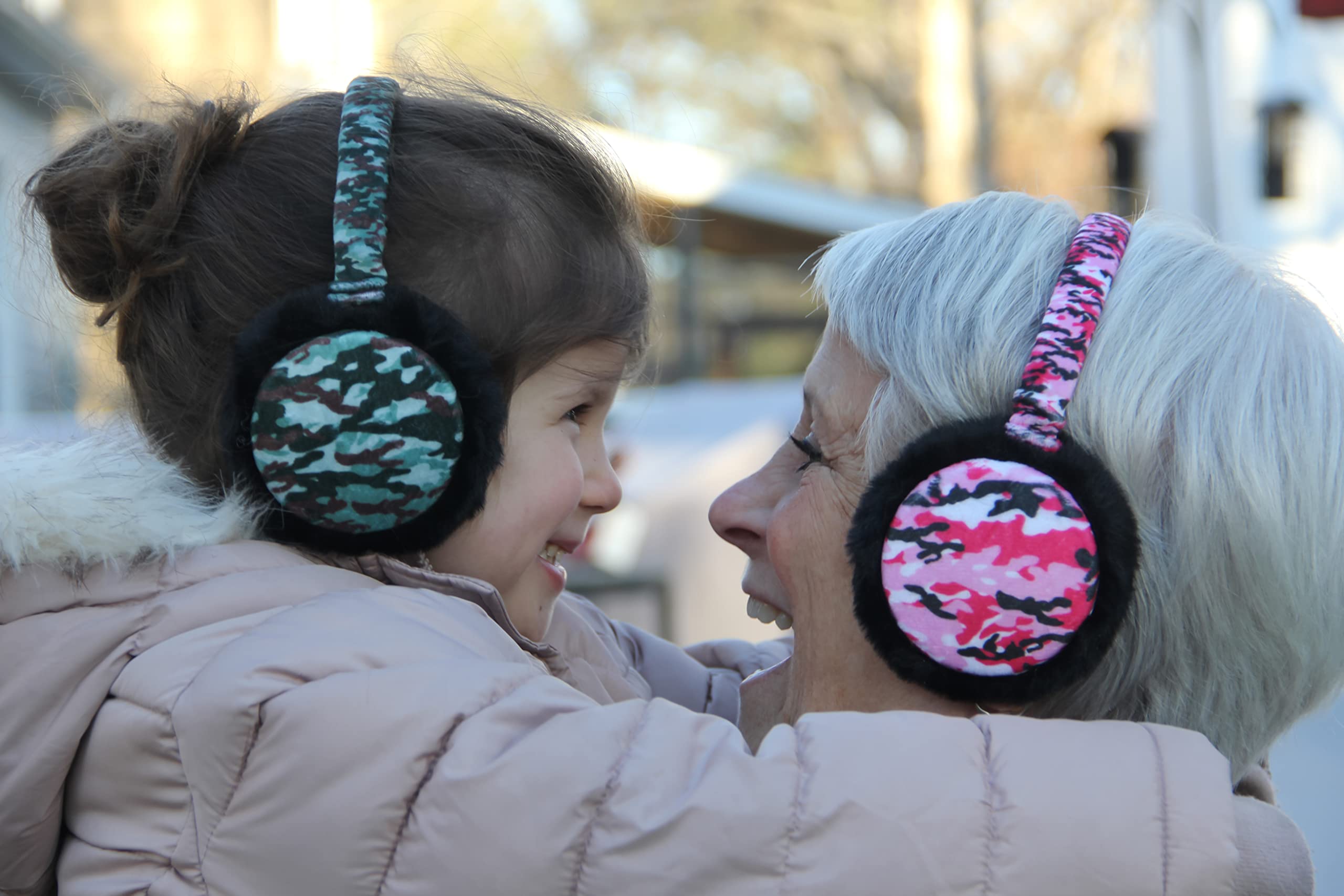 Popfizzy Pink Camo Fluffy Womens Ear Muffs for Winter, Fuzzy Earmuffs for Adults, Adjustable Winter Ear Warmer