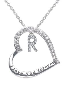 its4yeo 925 sterling silver forever love heart pendant initial necklaces silver necklace zircon pendant necklaces for women jewelry gift for women wifes her valentines gift(r)