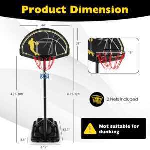 Goplus Portable Basketball Hoop Outdoor Indoor, 4.25-10FT 12-Level Adjustable Basketball Goal w/ 44’’ Shatterproof Backboard, Fillable Base, Basketball Stand System for Kids Teens Youth Adults