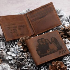 SFdizayn Custom Photo Wallet for Men, Engraved Names Wallet for Him, Personalized Picture Wallet for Husband, Customized Gifts for Boyfriend