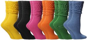 yacht & smith 6 pairs womens cotton slouch socks, womens knee high boot socks (bold bright)