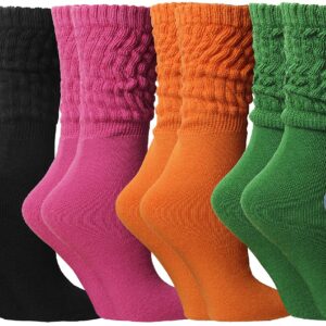 Yacht & Smith 6 Pairs Womens Cotton Slouch Socks, Womens Knee High Boot Socks (Bold Bright)