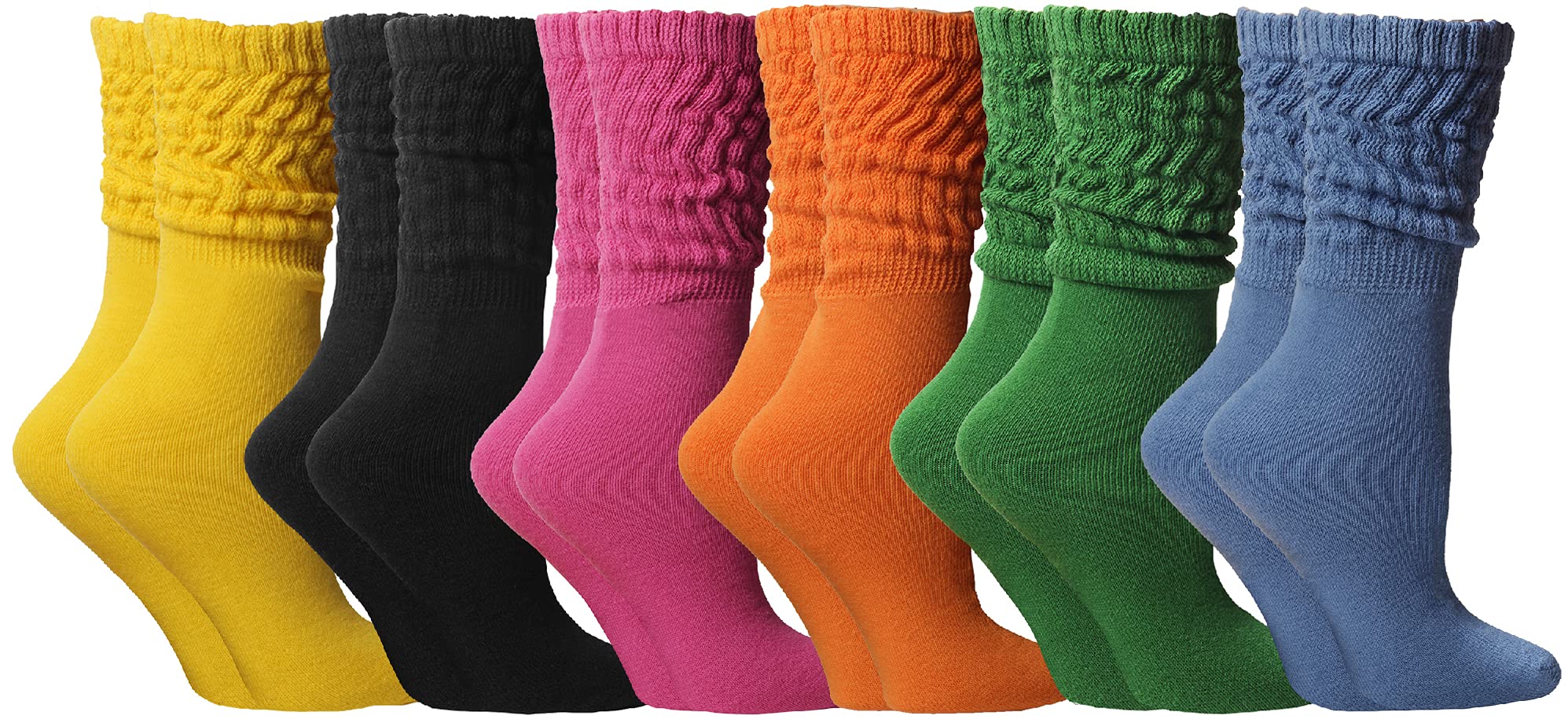 Yacht & Smith 6 Pairs Womens Cotton Slouch Socks, Womens Knee High Boot Socks (Bold Bright)