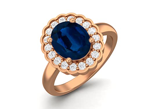 MOONEYE 10x8mm Oval Shape Natural Blue Sapphire Solitaire Engagement 925 Sterling Silver Birthstone Promise Ring (Rose Gold Vermeil, 7)