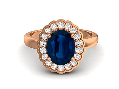 MOONEYE 10x8mm Oval Shape Natural Blue Sapphire Solitaire Engagement 925 Sterling Silver Birthstone Promise Ring (Rose Gold Vermeil, 7)