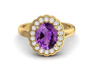 mooneye 10x8mm oval shape natural amethyst solitaire engagement 925 sterling silver birthstone promise ring (gold vermeil, 6)