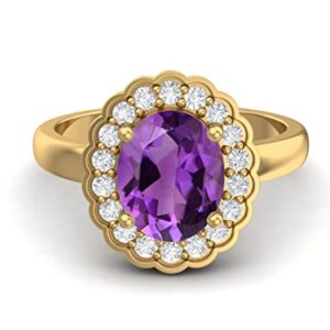 MOONEYE 10x8mm Oval Shape Natural Amethyst Solitaire Engagement 925 Sterling Silver Birthstone Promise Ring (Gold Vermeil, 6)