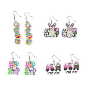 pingyongchang cute easter acrylic earrings set easter dinosaur egg bunny drop earrings happy easter rabbit dangle earrings for women holiday party jewelry gifts-rabbit