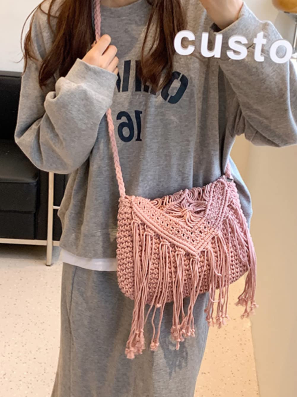 Crossbody Bag Purse Women Cute Hobo Bag Satchel Bag Summer Beach Bag Knit Bag Shoulder Bag Tassels Crochet Tote Handbags