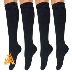 yejimong warm thick knee high socks for women, 4 pairs cotton cushioned long socks for running hiking skiing gifts (black - 4 pairs)