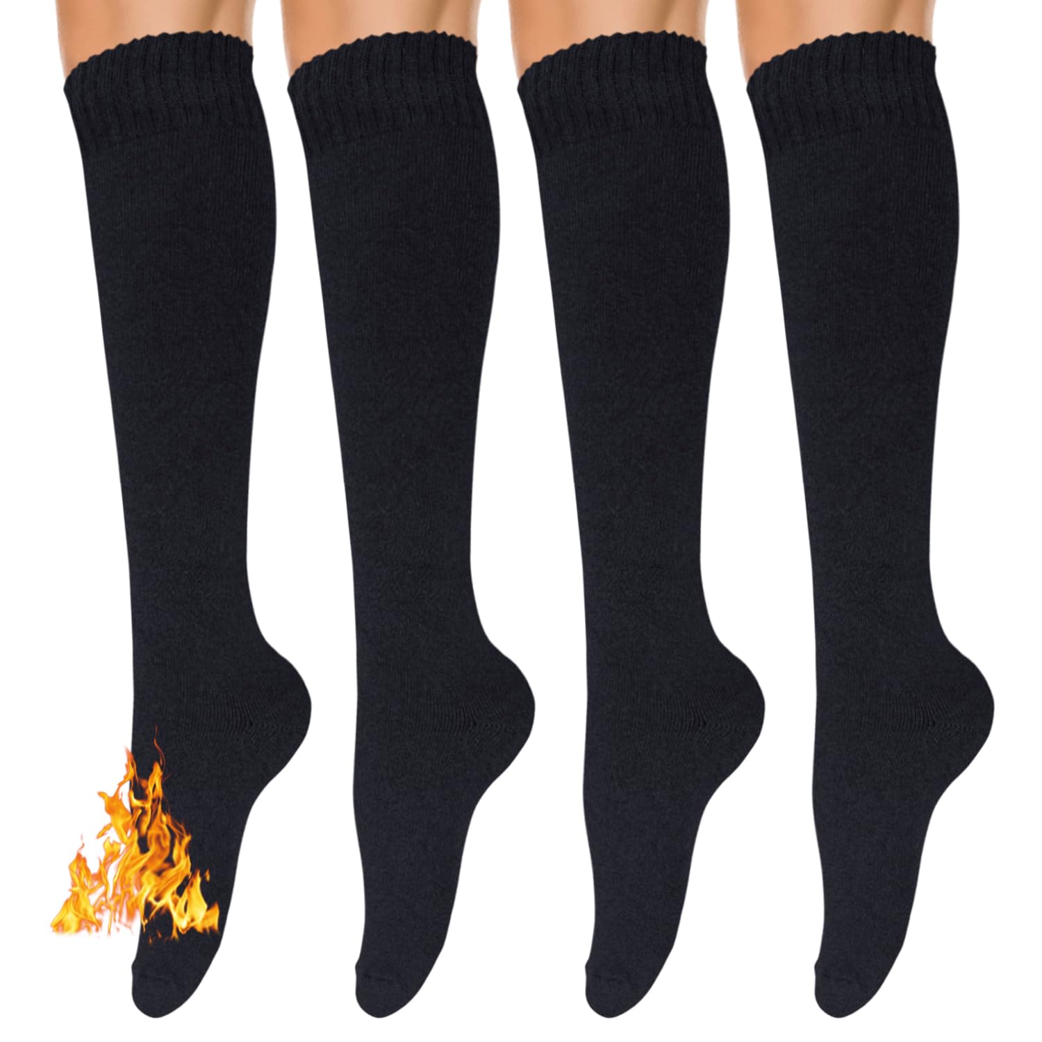 YEJIMONG Warm Thick Knee High Socks for Women, 4 Pairs Cotton Cushioned Long Socks for Running Hiking Skiing Gifts (Black - 4 Pairs)