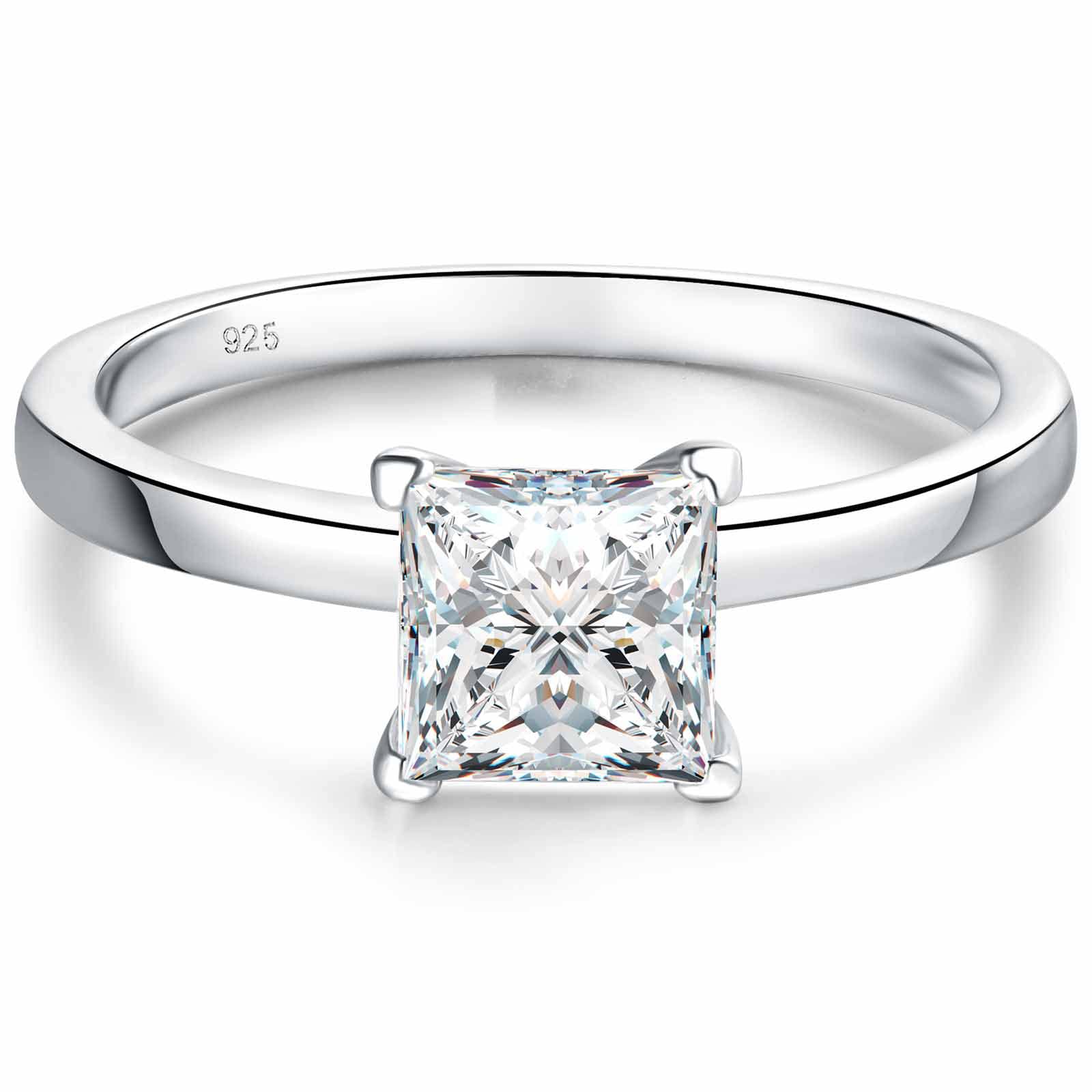 SHELOVES Solitaire Princess Cut Cubic Zirconia Wedding Engagement Rings for Women 925 Sterling Silver Sz 5