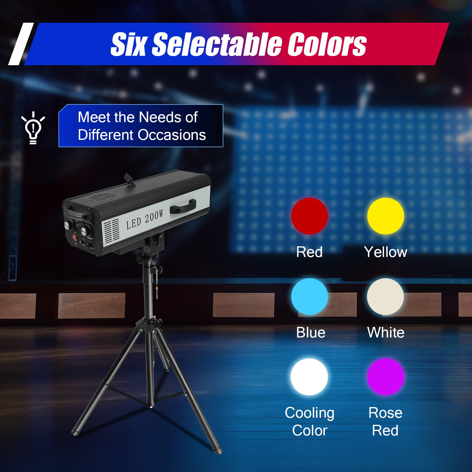 DJ Led Lighting Follow Spot 200W LED Follow Spotlight with Tripod Stand Stage Follow Spot Light Manual Control for Disco Party Clubs Stage Effect