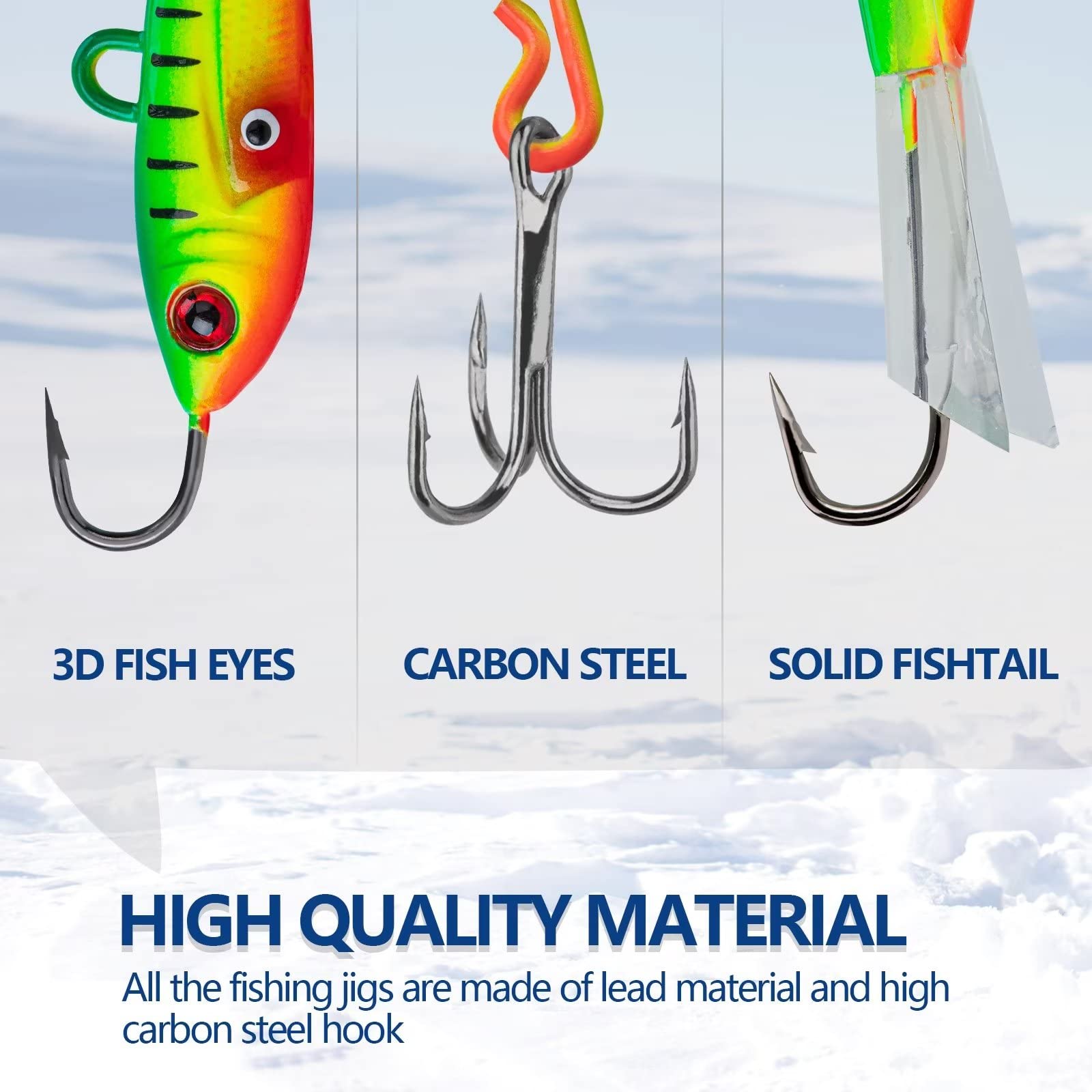 THKFISH Ice Fishing Jigs Vertical Jigs Kit Ice Fishing Tackle A-10g+D-21g