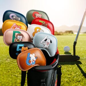 rockible 9Pcs PU Leather Golf Iron Headcover Golf Club Head Cover Sleeve for Outdoor Sports, Multicolor