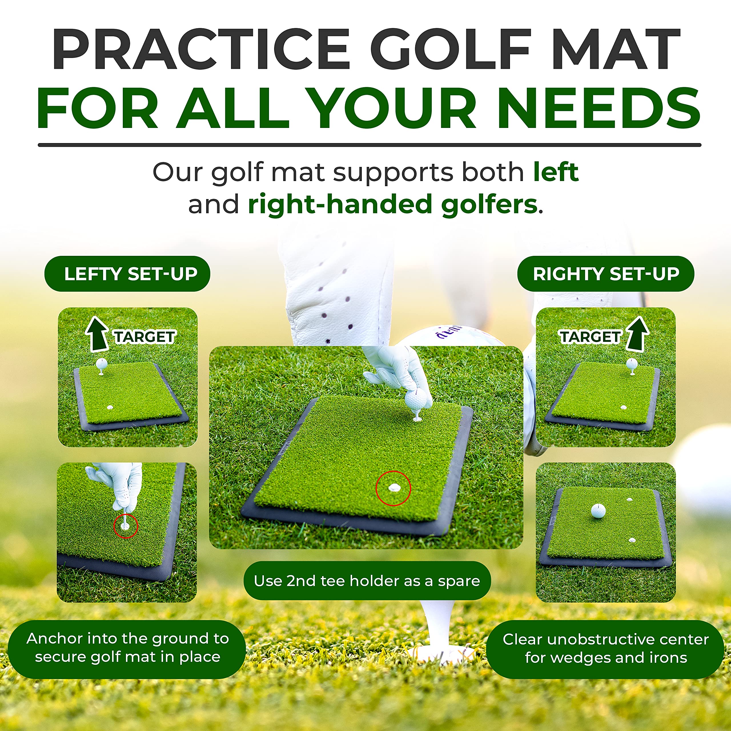 Golf Mat, Golf Hitting Mat, Golf Practice Mat, Golf Mats Practice Outdoor, Golf Matt for Indoors, Golf Chipping Mat, Golf Turf Mat, 18"x14"