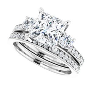 2.25 ct princess cut vvs1 colorless moissanite engagement ring set, wedding/bridal ring set, sterling silver vintage antique anniversary promise ring set gift for her (10)