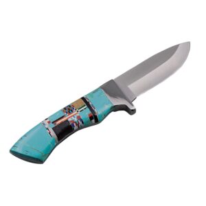 daniel steiger turquoise hunting knife - fixed blade hunting knife w/sheath - decorative turquoise handle handle - 3.75 inch stainless steel blade