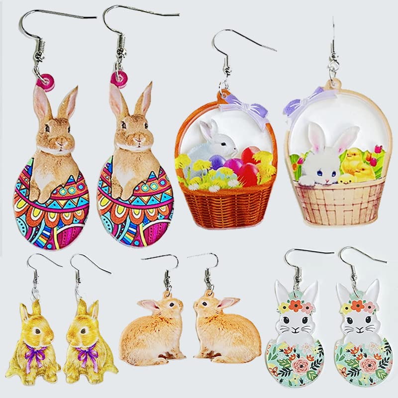 Acrylic Easter Basket Eggs Bunny Rabbit Earrings Drop Dangle Gifts Jewelry for Women Funny Party Decoration -Style C