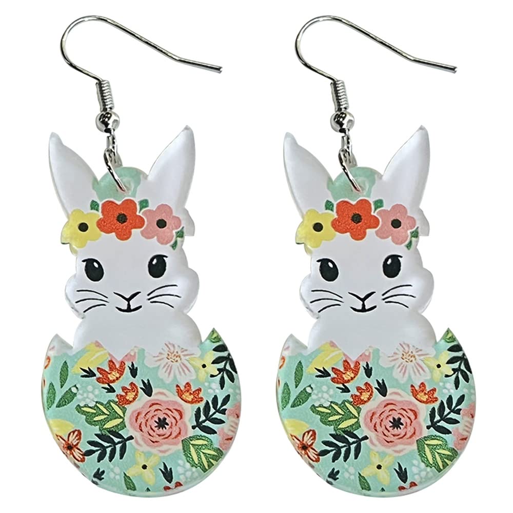 Colorful Acrylic Easter Bunny Rabbit Egg Dangle Drop Earrings Mushroom Basket for Women Handmade Holiday Festival Animal Jewelry-D