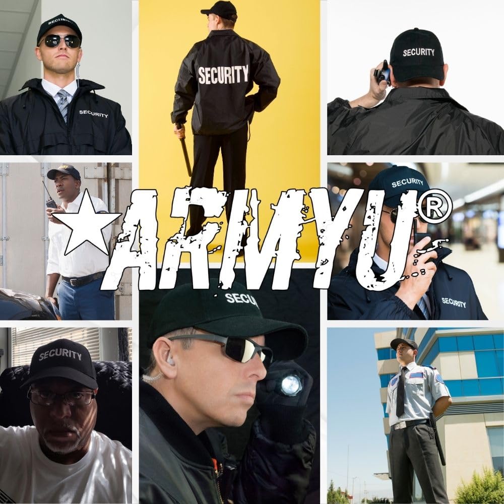 Army Universe Security Structured Adjustable Hat Six Panel Mid Profile Uniform Guard Officer Baseball Cap (Navy Blue with White Text)