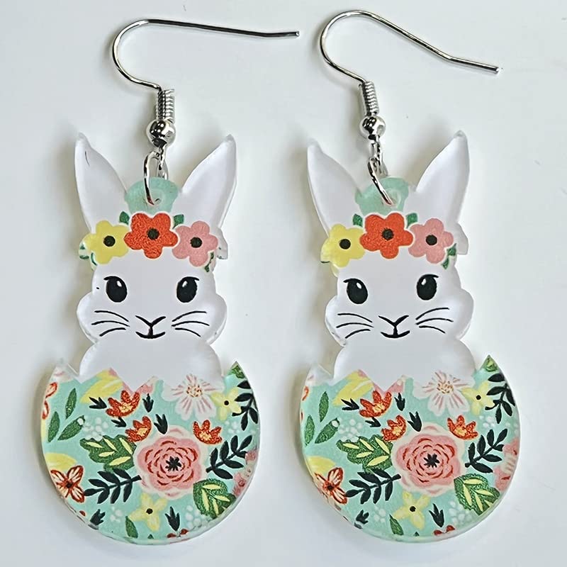 Acrylic Easter Basket Eggs Bunny Rabbit Earrings Drop Dangle Gifts Jewelry for Women Funny Party Decoration -Style C