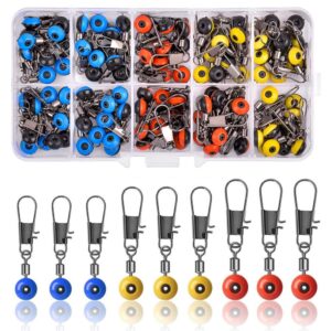 tzou 100pcs fishing line sinker slides kit with tackle box, fishing rig floats swivel snap clip connector for fishing