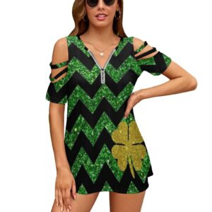 CGGMVCG St. Patricks Day Shirts for Women Top for Women Western Shirt Zipper Pullover Short St Patricks Day Clothes for Women (Black, XL)