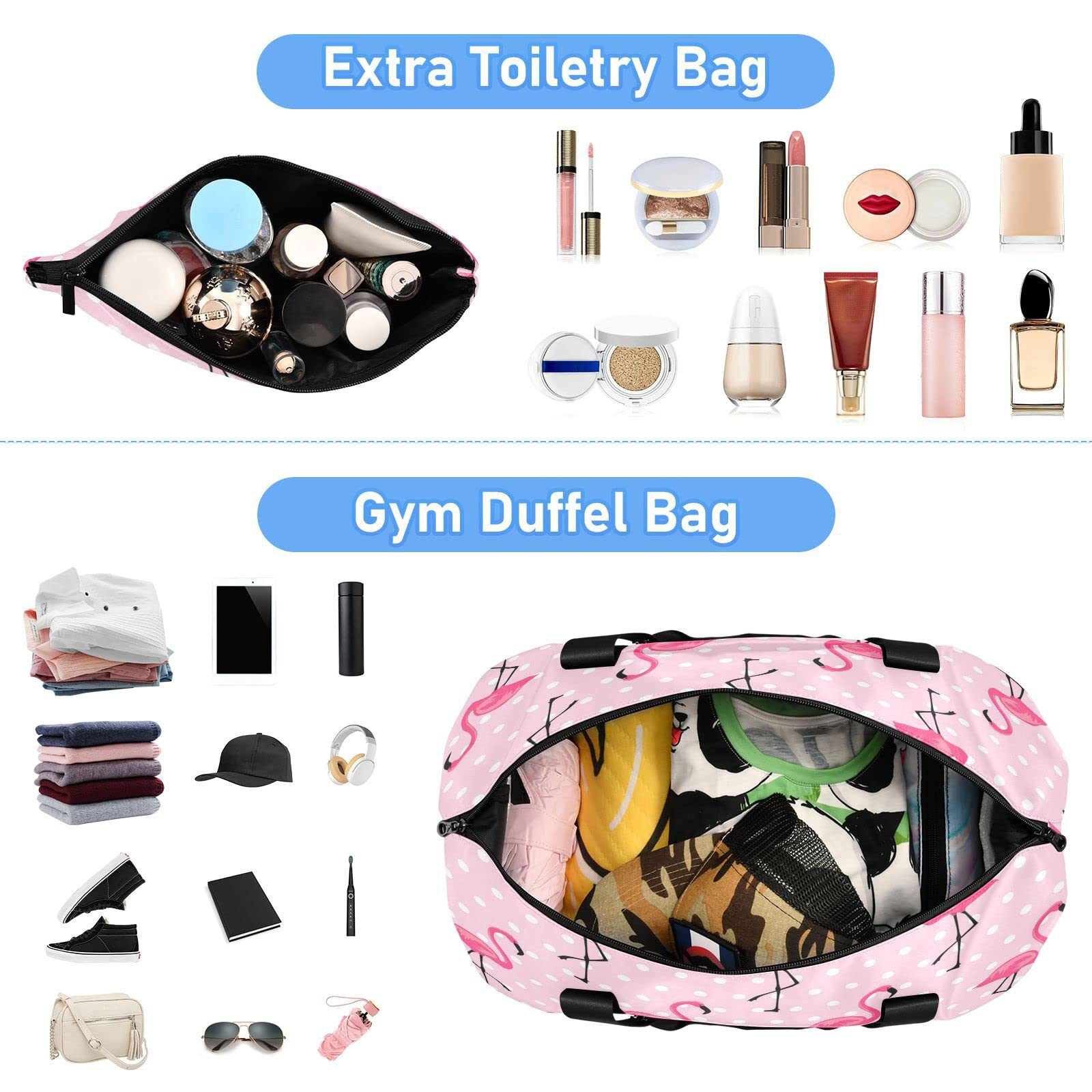 Kigai Beautiful Tropical Flamingo Gym Bag for Women & Men,Waterproof Sports Travel Duffel Bag, Weekender Overnight Bag with Wet Pocket for Travel, Gym, Yoga,Swimming