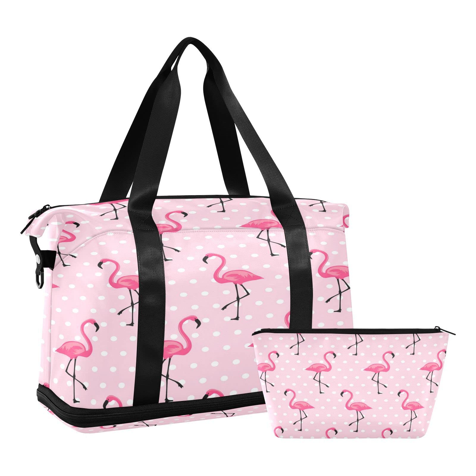 Kigai Beautiful Tropical Flamingo Gym Bag for Women & Men,Waterproof Sports Travel Duffel Bag, Weekender Overnight Bag with Wet Pocket for Travel, Gym, Yoga,Swimming