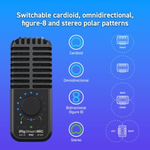 IK Multimedia iRig Stream Mic Pro Microphone with Integrated Audio Interface for iPhone, iPad, Android, USB Computer, Perfect for Podcast, Singing, Recording and Gaming