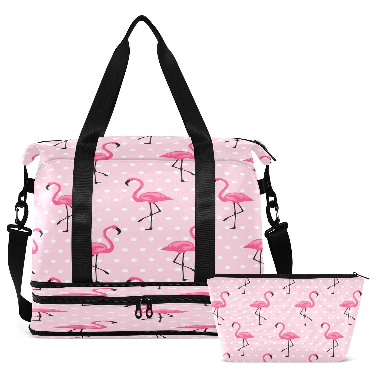 Kigai Beautiful Tropical Flamingo Gym Bag for Women & Men,Waterproof Sports Travel Duffel Bag, Weekender Overnight Bag with Wet Pocket for Travel, Gym, Yoga,Swimming