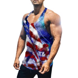 mens 4th of july active athleitic gym vests tie-dye american flag muscle tank tops summer sleeveless independence day shirts