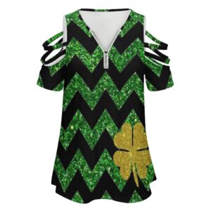 CGGMVCG St. Patricks Day Shirts for Women Top for Women Western Shirt Zipper Pullover Short St Patricks Day Clothes for Women (Black, XL)