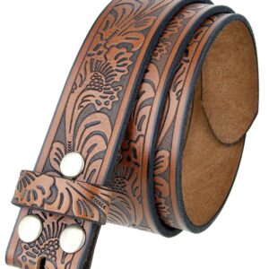 BS220 Western Floral Engraved Embossed Tooled Genuine Leather Belt Strap w/Snaps 1 1/2" Wide (Brown, 30)